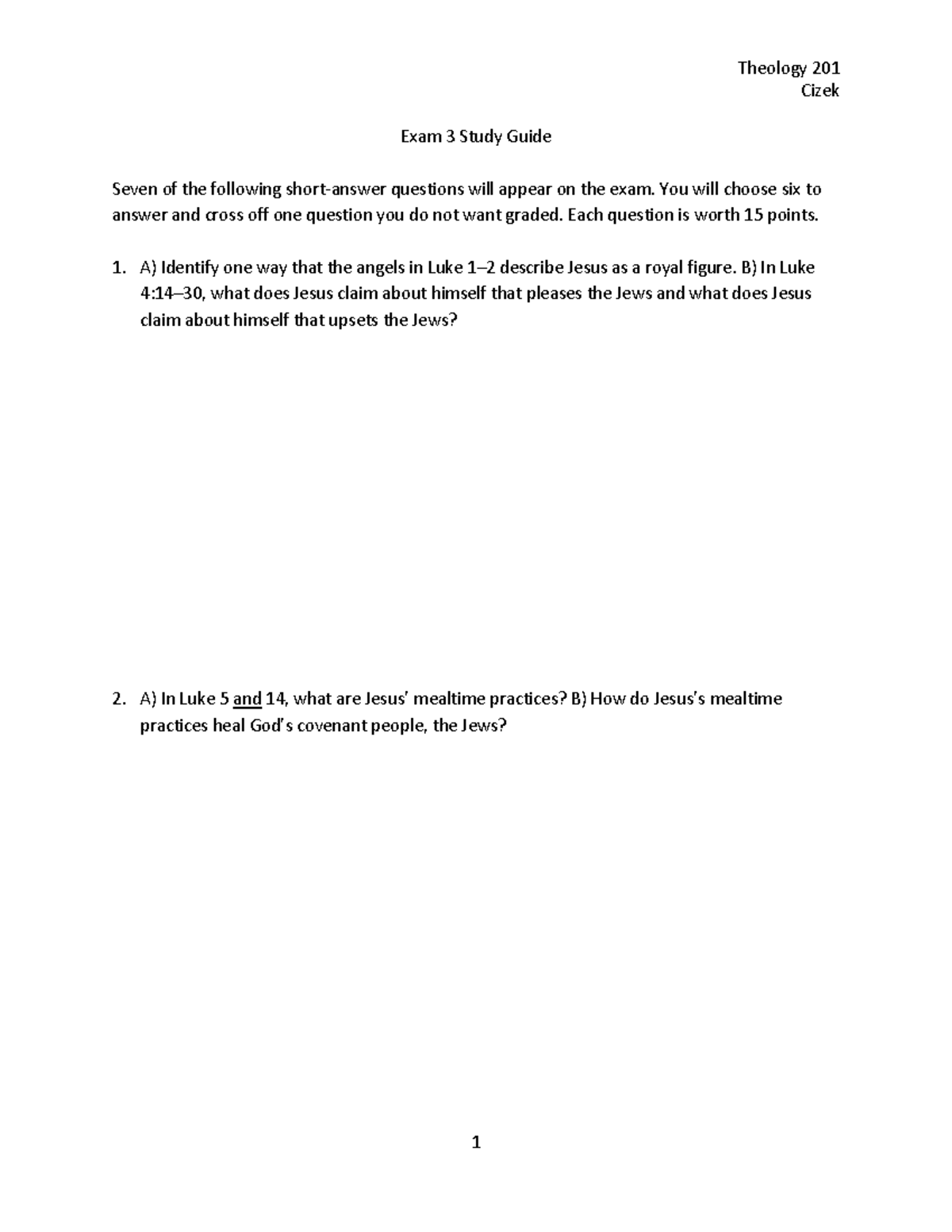 Exam 3 Study Guide - n/a - Cizek Exam 3 Study Guide Seven of the following short-answer ...