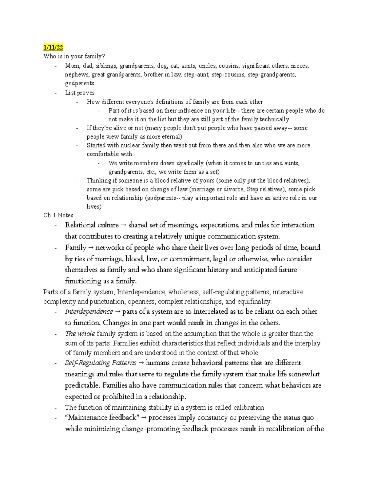 Family Communication - lecture notes - 1/11/ Who is in your family ...