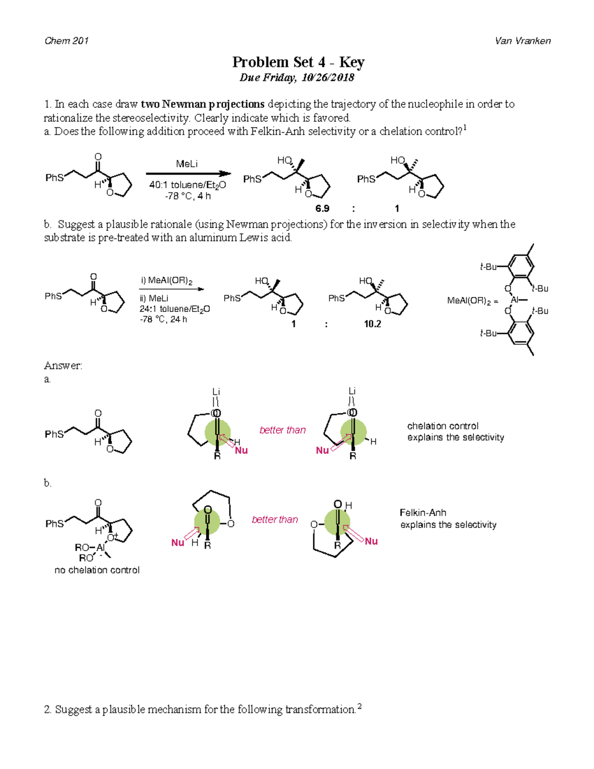 Probset 4key - Chem practice material and answer key - Problem Set 4 - Key Due Friday, 10/26/ 1 ...