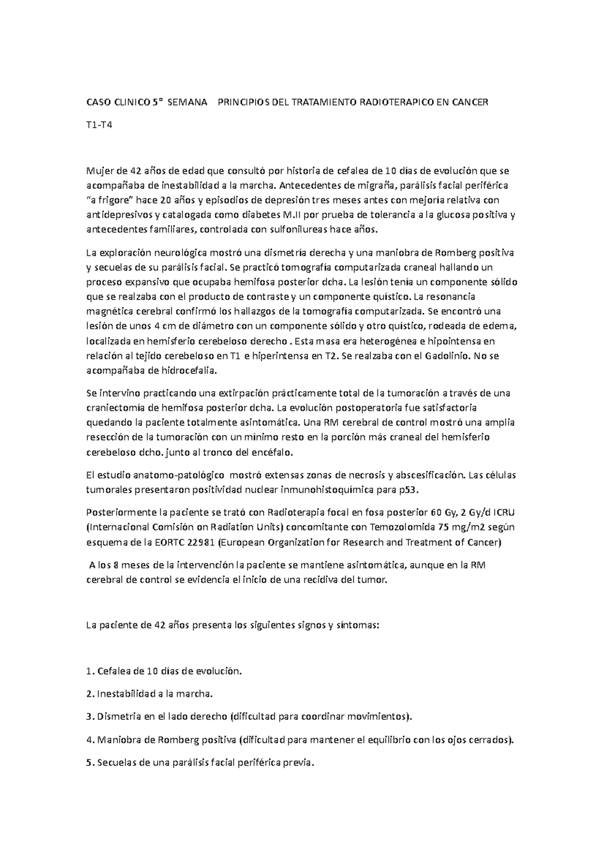 CASO Clinico 5 semana Radioterapia Oncologã A - CASO CLINICO 5° SEMANA ...