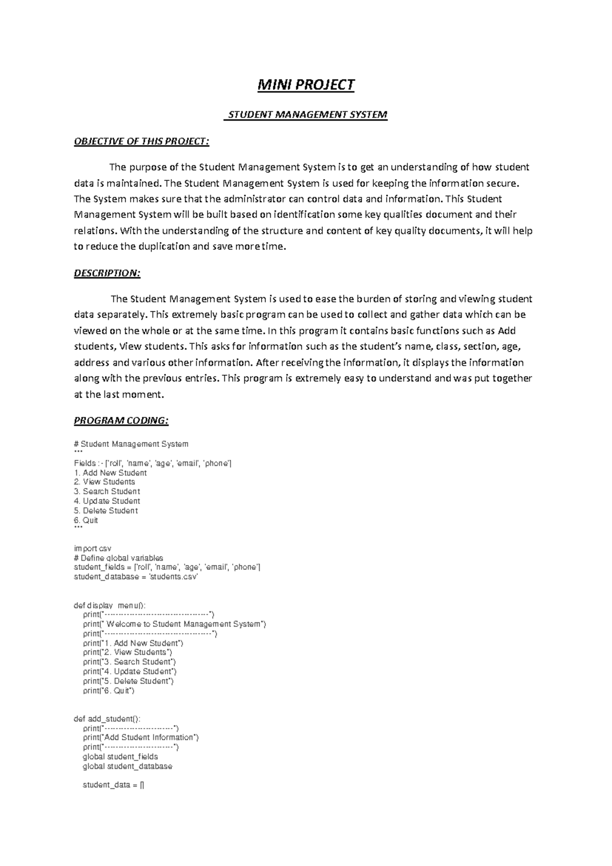 Student Management System - The Student Management System is used for ...