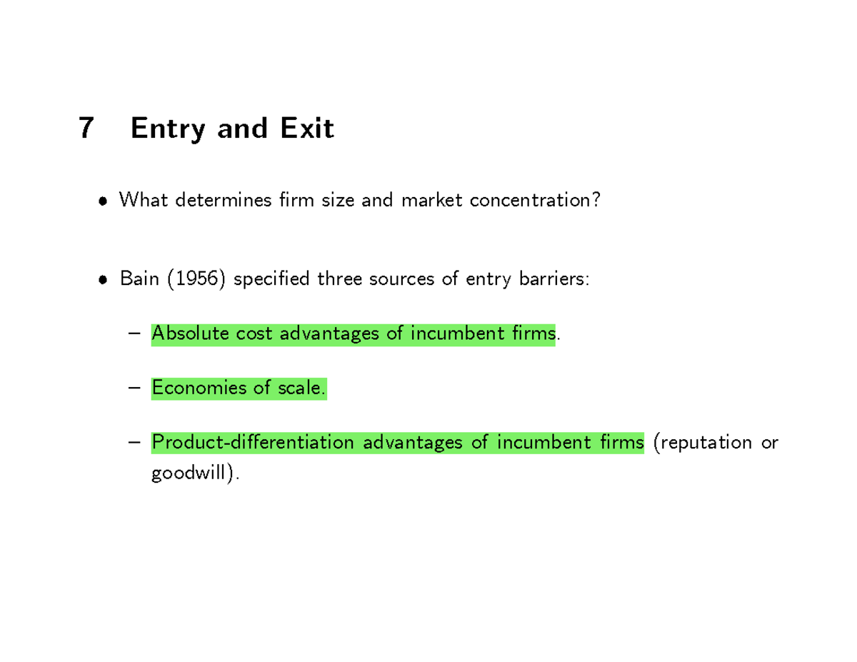 Entry and exit - slides - 7 Entry and Exit What determines Örm size and ...