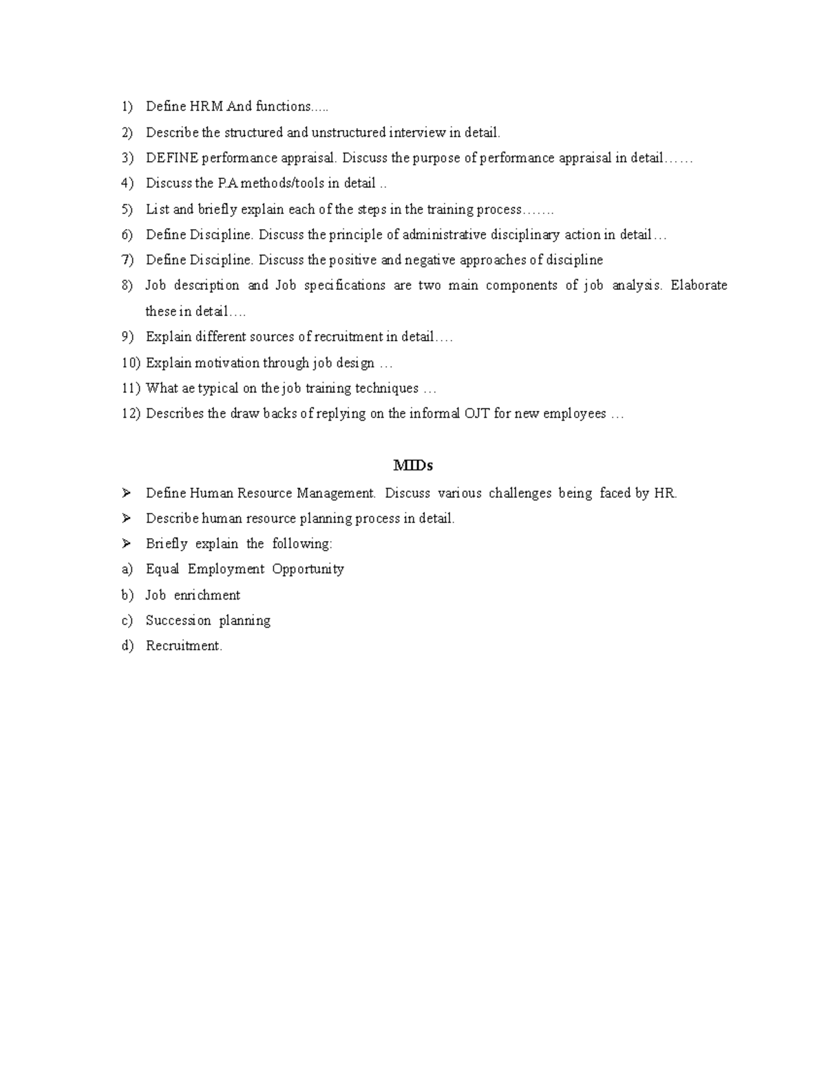 Hr qs final human resource and the manageement - Define HRM And functions..... Describe the ...