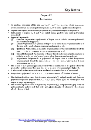10 maths key notes ch 04 quadratic equation - Key Notes Material ...