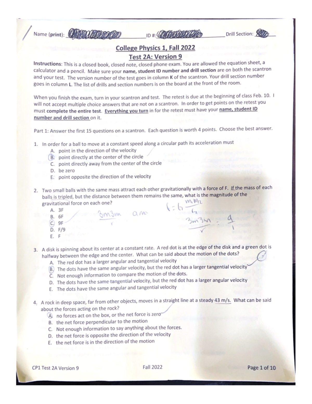 College Physics 1, Fall 2022 Test 2 - PHYS 2033 - Studocu