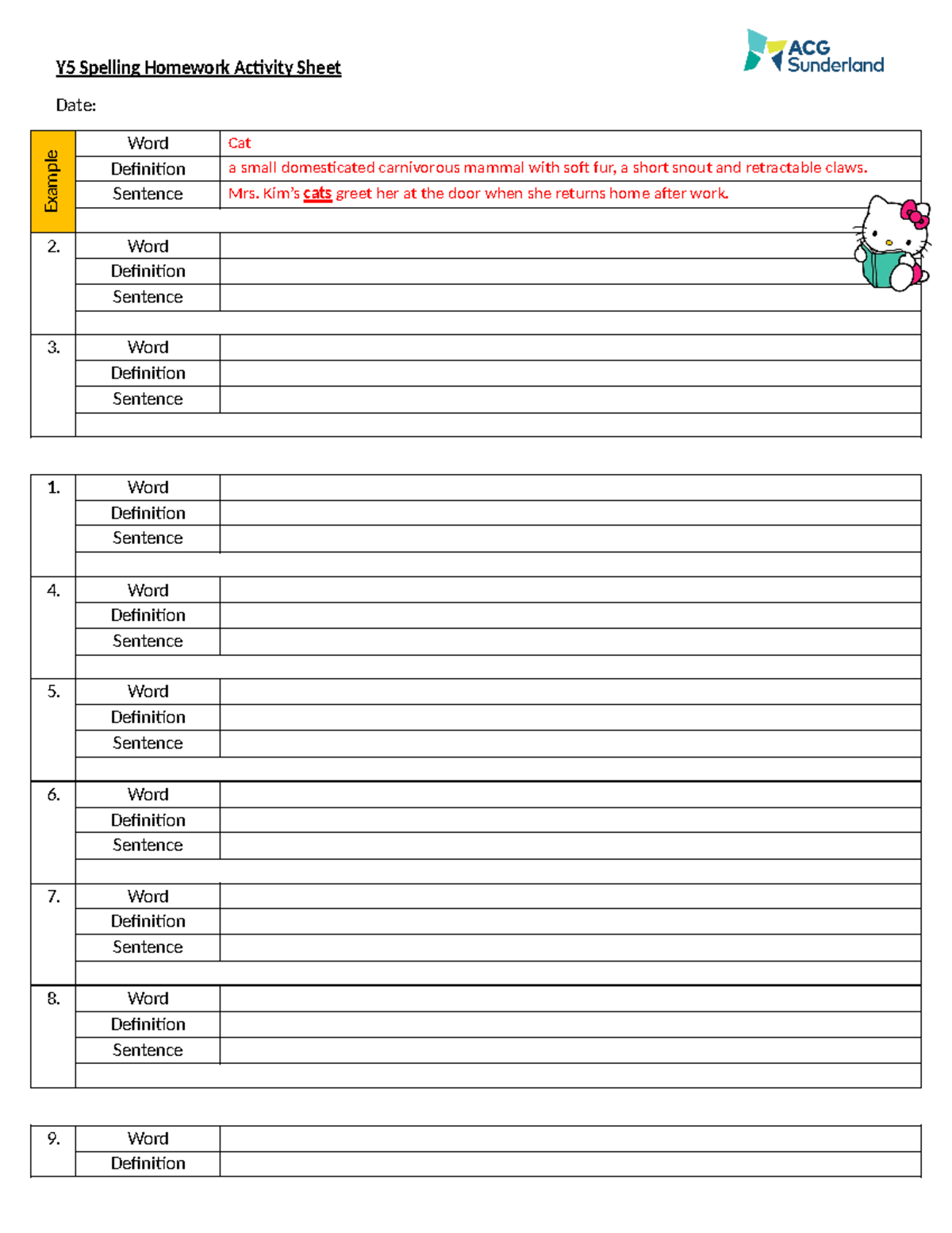 Y5 Spelling Homework Activity Sheet - Y5 Spelling Homework Activity ...