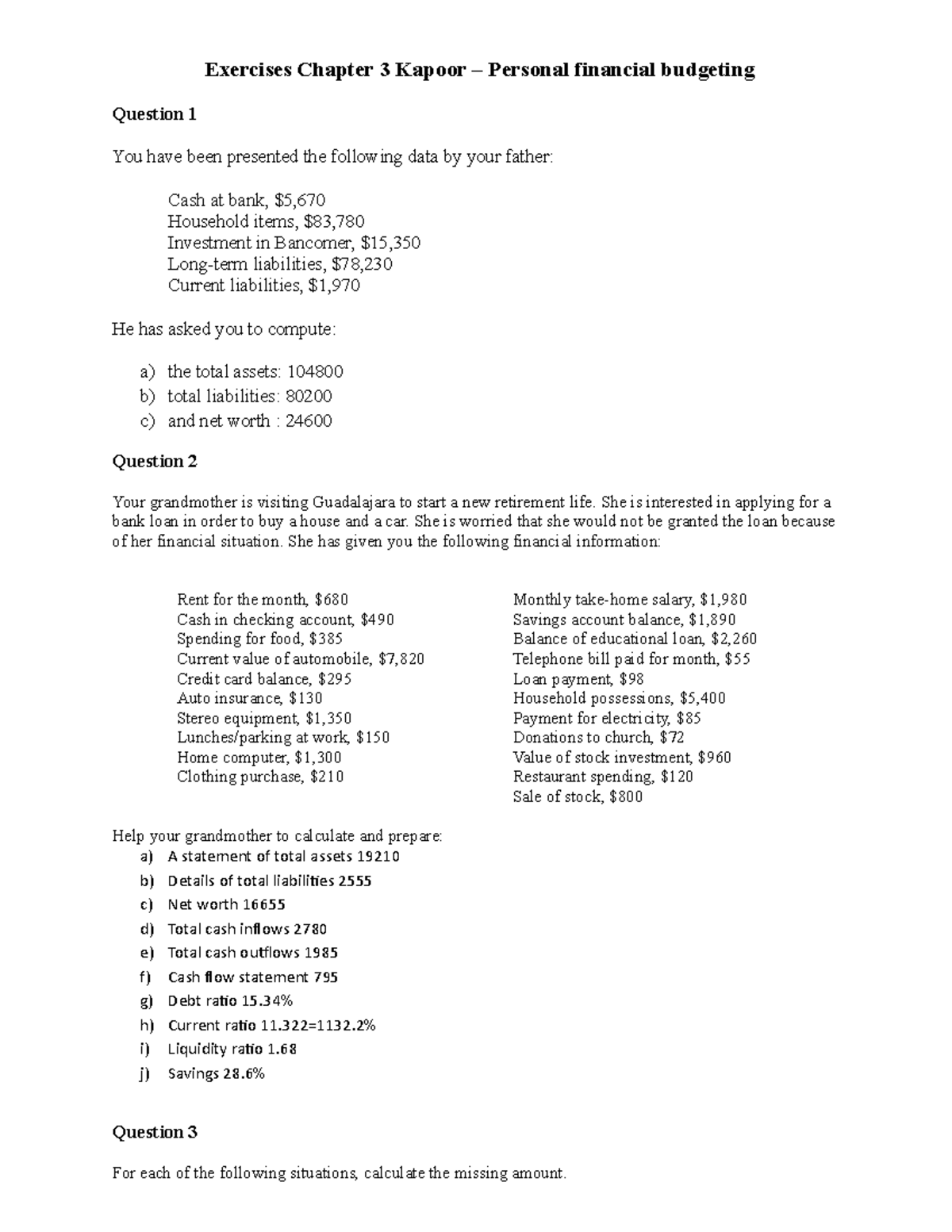 LAB P1 answers Ejercicios ch 6 & 7 Kapoor w answers ejercicios de ...