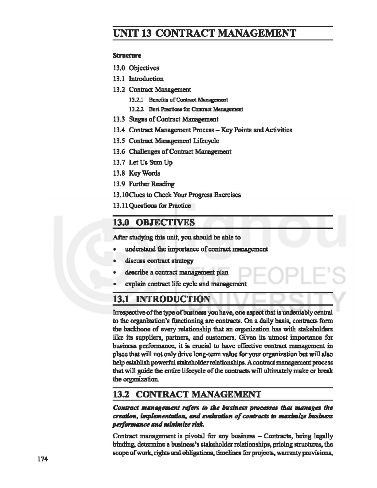 Unit-13 - Good - UNIT 13 CONTRACT MANAGEMENT Structure 13 Objectives 13 Introduction 13 Contract ...