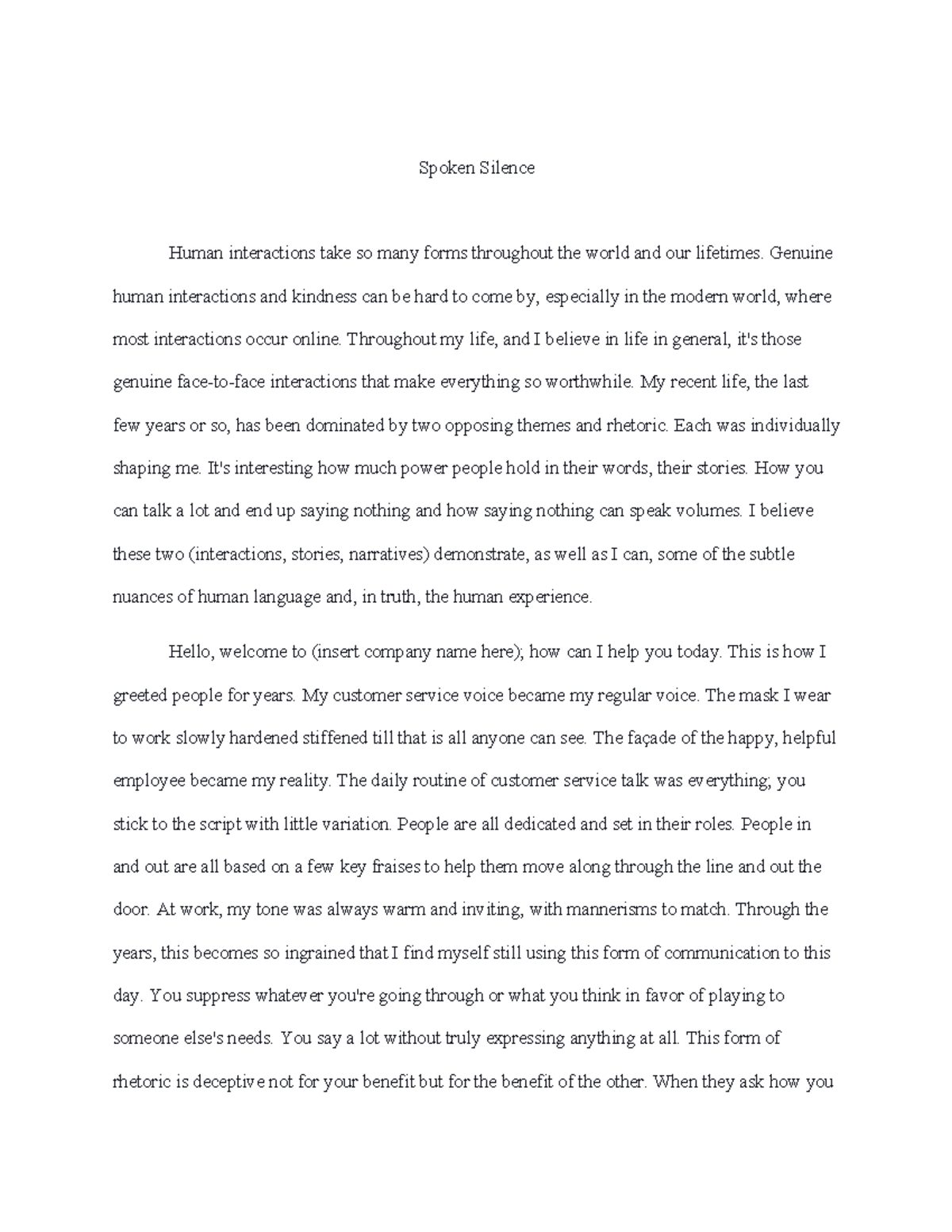 1301 Language Autoethnography Sample-Spoken Silence - Spoken Silence ...