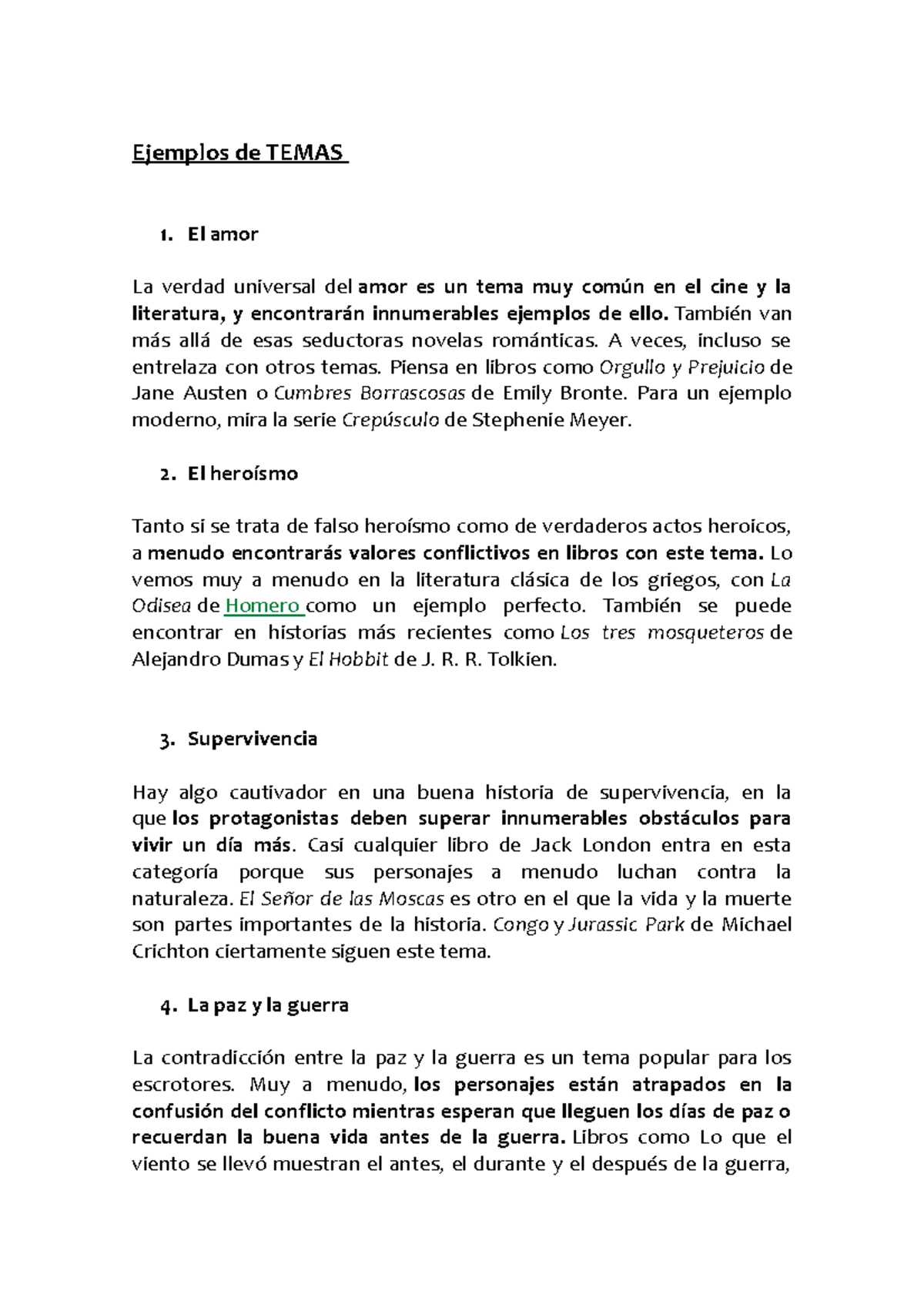 10 Ejemplos de Temas - Lo mejor - Ejemplos de TEMAS El amor La verdad ...
