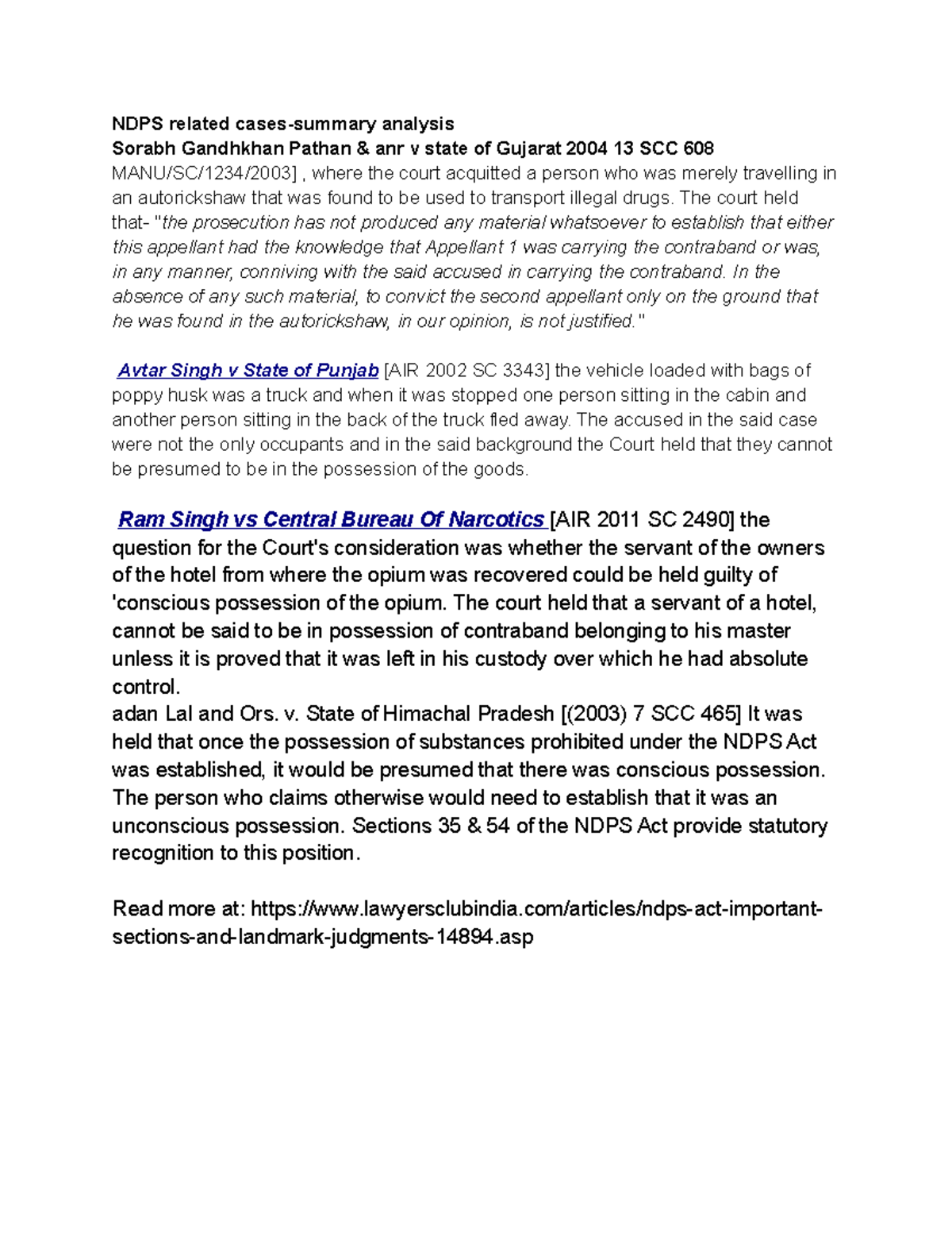 NDPS related cases-summary analysis - The court held that- "the ...