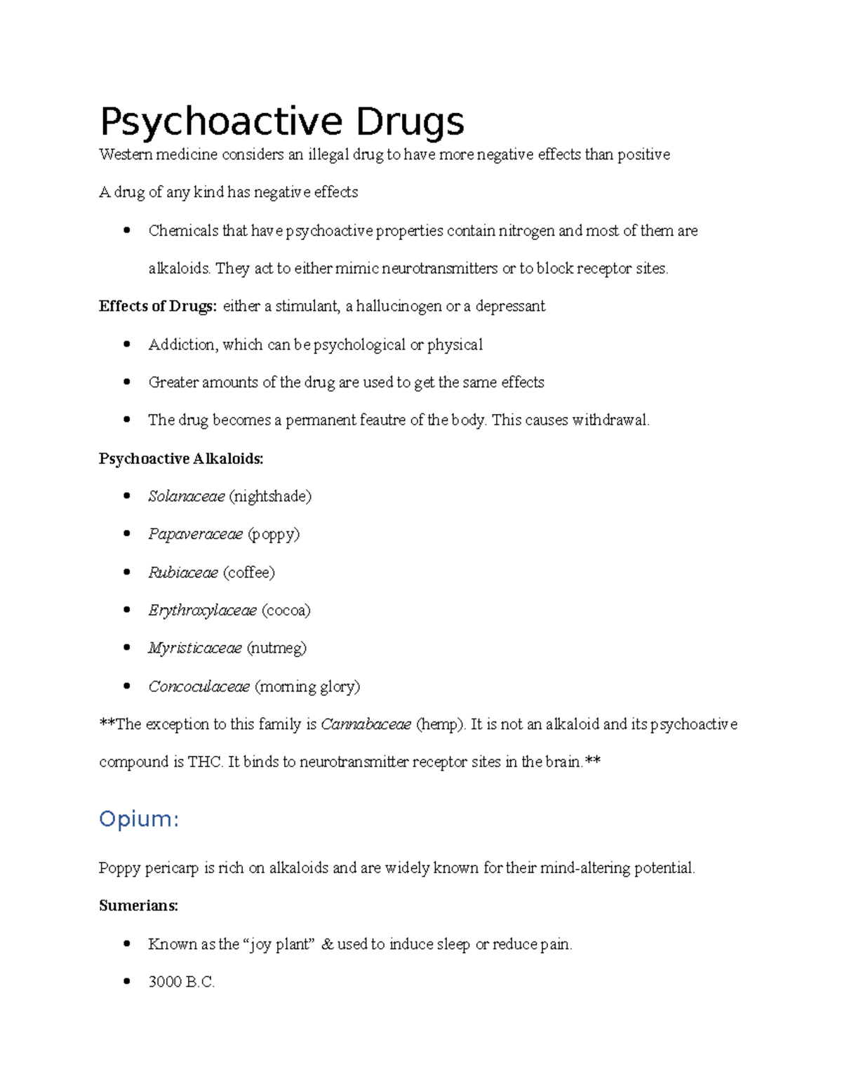 Psychoactive Drugs - These notes are from the text, no lectures ...