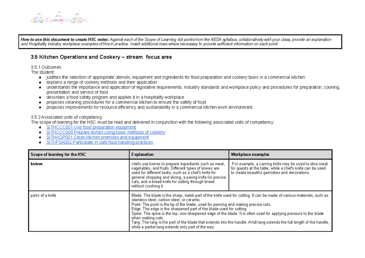Kitchen Operations and Cookery Stream - How to use this document to ...