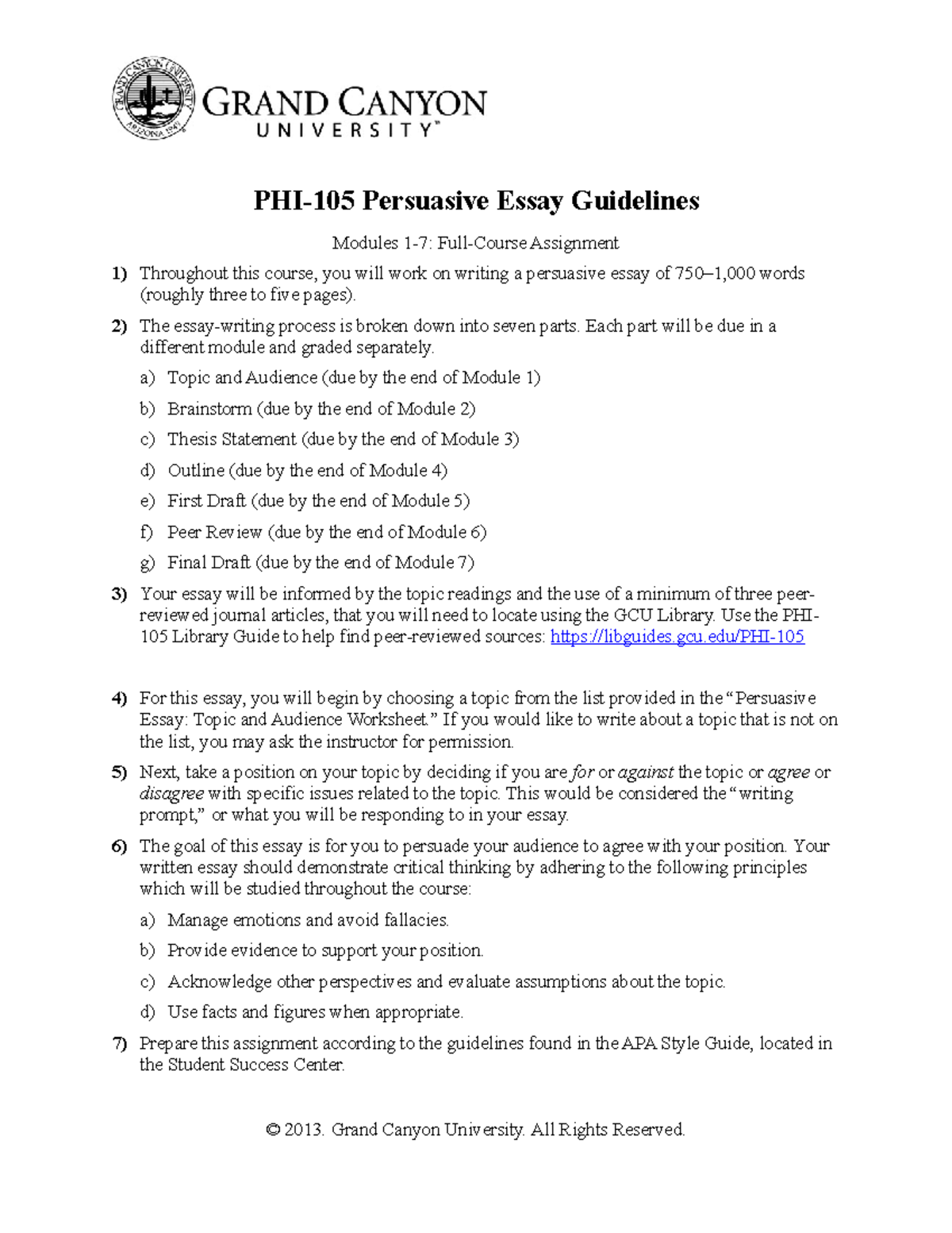 PHI105 Persuasive Essay Guidelines (A) (L) - MAT-144 - GCU - Studocu