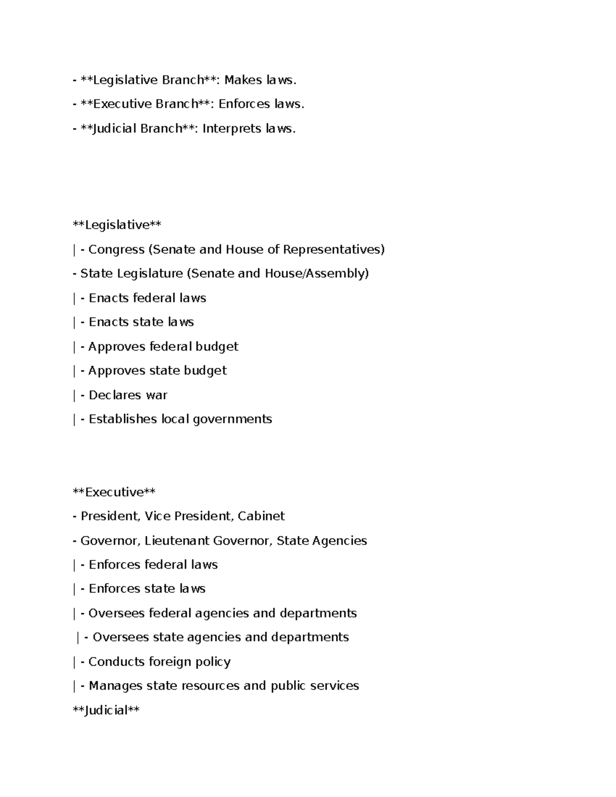 Wk2 - Defined branches of government and roles they play - Legislative ...