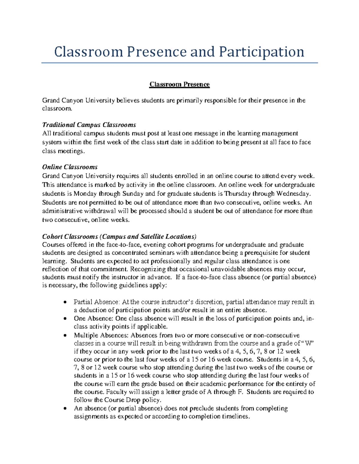 Classroom Policies - Classroom Presence and Participation Classroom ...