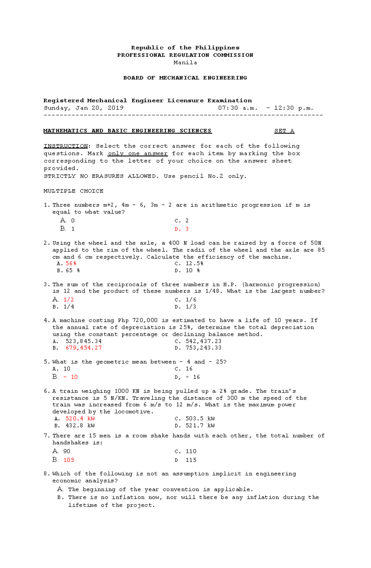 Mathematics, Engineering Sciences, and Laws Exam Problems - Republic of ...
