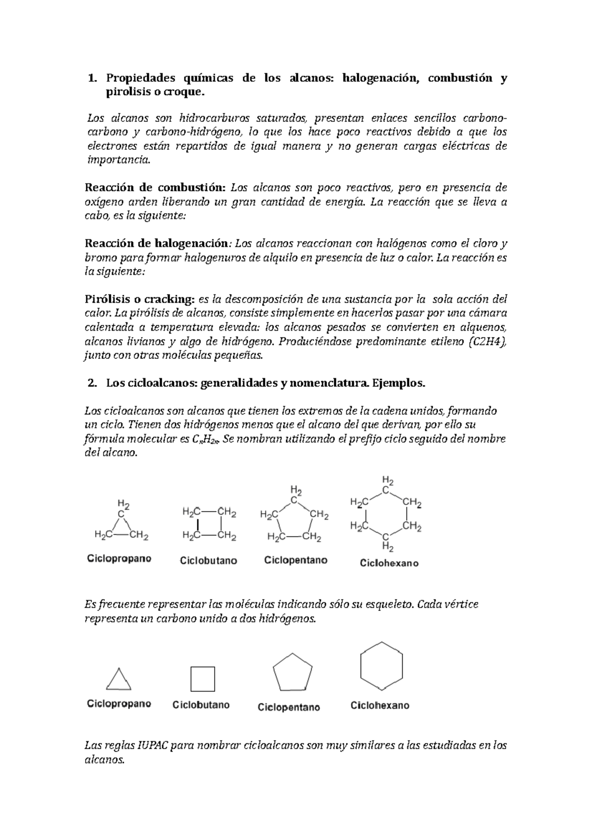 Propiedades químicas de los alcanos - 1. Propiedades químicas de los ...