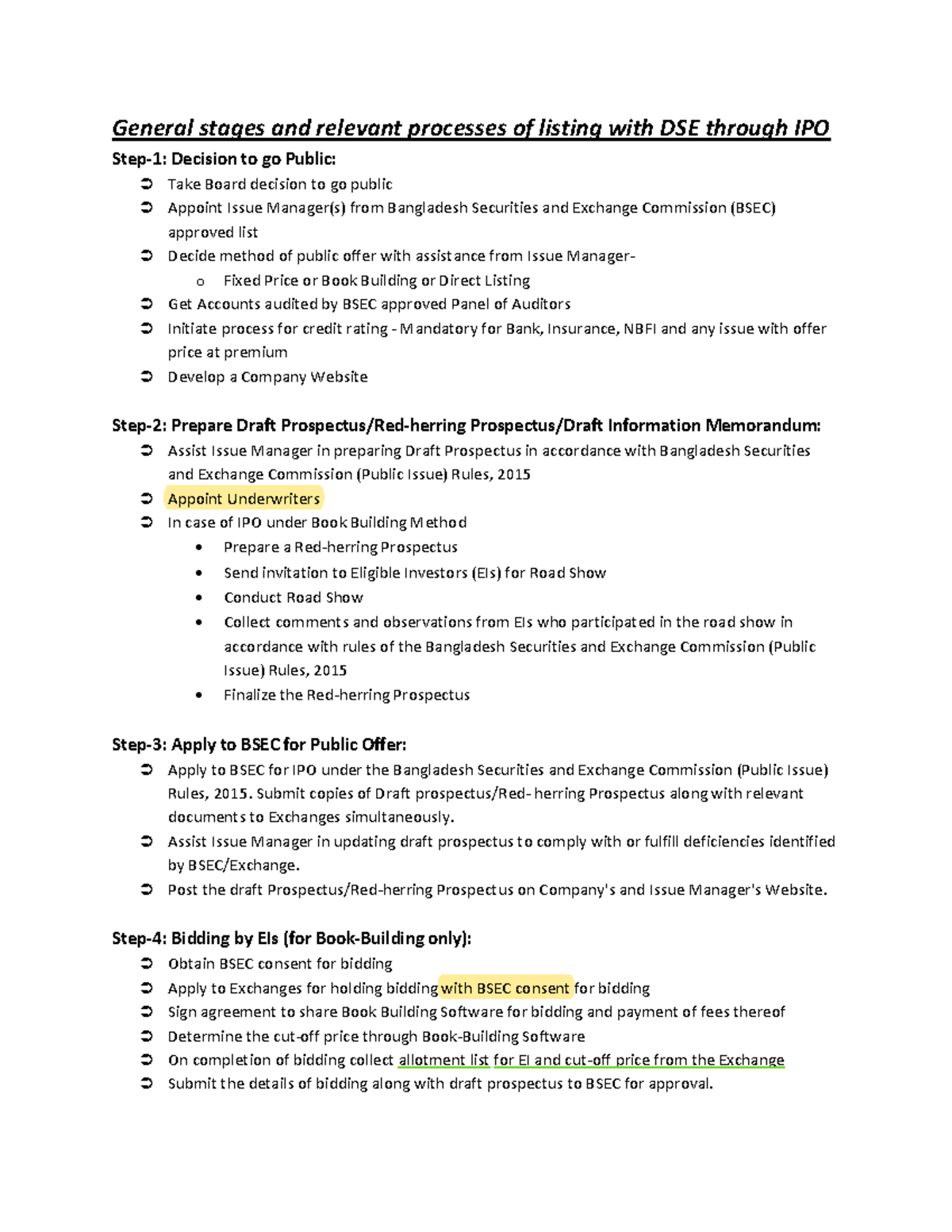 DSE & CSE Listing Procedures - General stages and relevant processes of ...