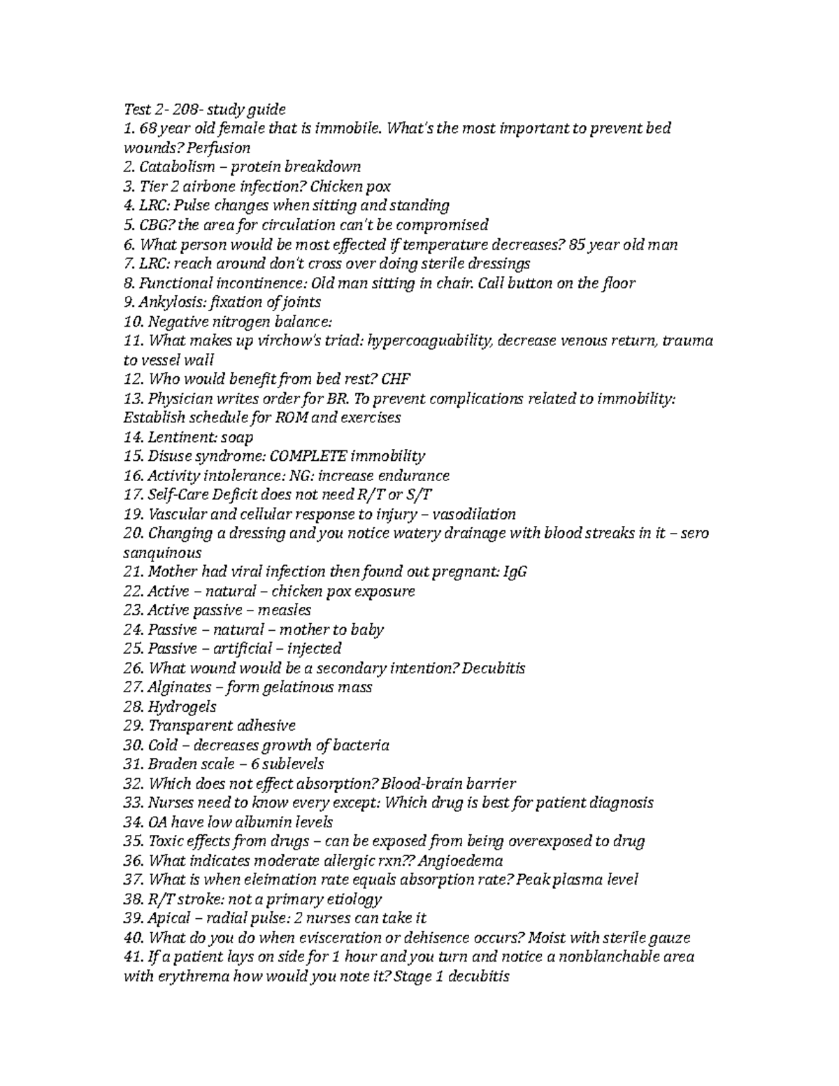 Test 2- study guide - Susan Randal as professor - Test 2- 208- study ...