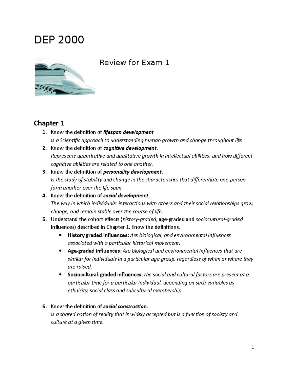 DEP 2000 Study Guide-for Exam-1 - 2017 - DEP 2000 Review for Exam 1 ...