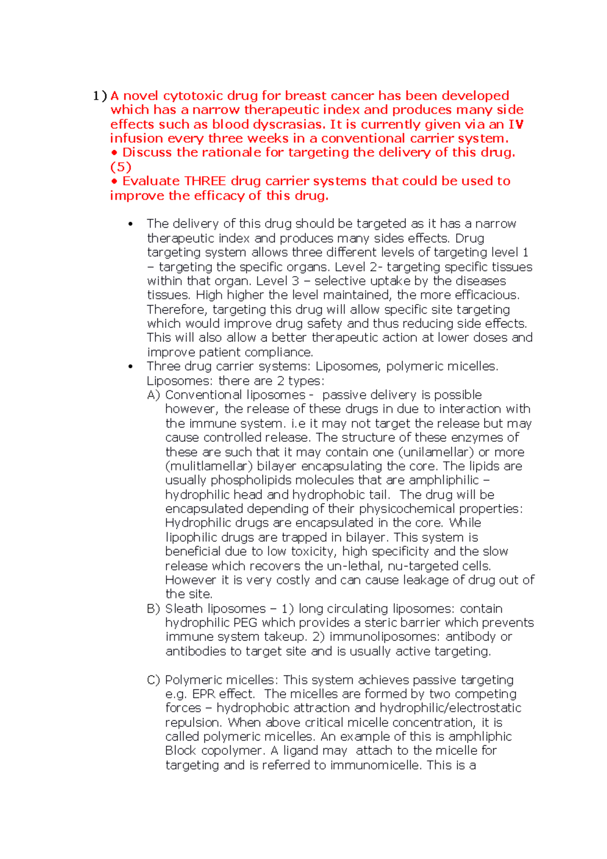 TD- questions-1 - essay - 1)A novel cytotoxic drug for breast cancer ...