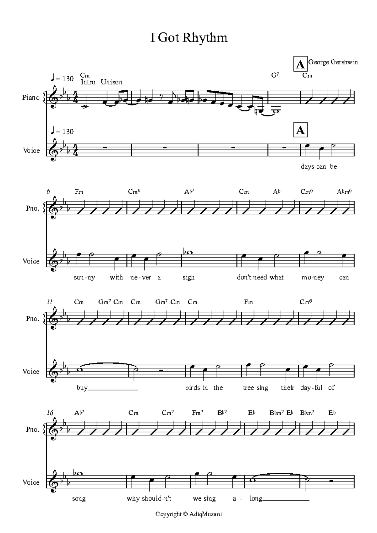 I got Rhythm - Full Score - { { { { Piano Voice C‹ G7 C‹ q = 130 A days ...