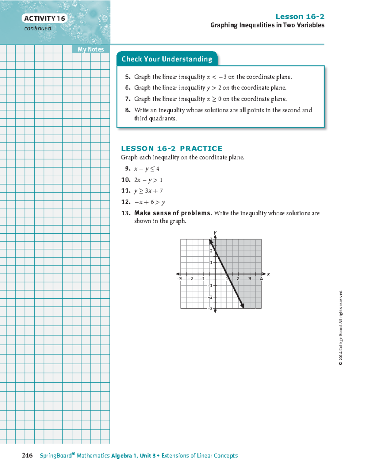Graph Linear Inequality Assignment - My Notes © 2014 College Board. All ...