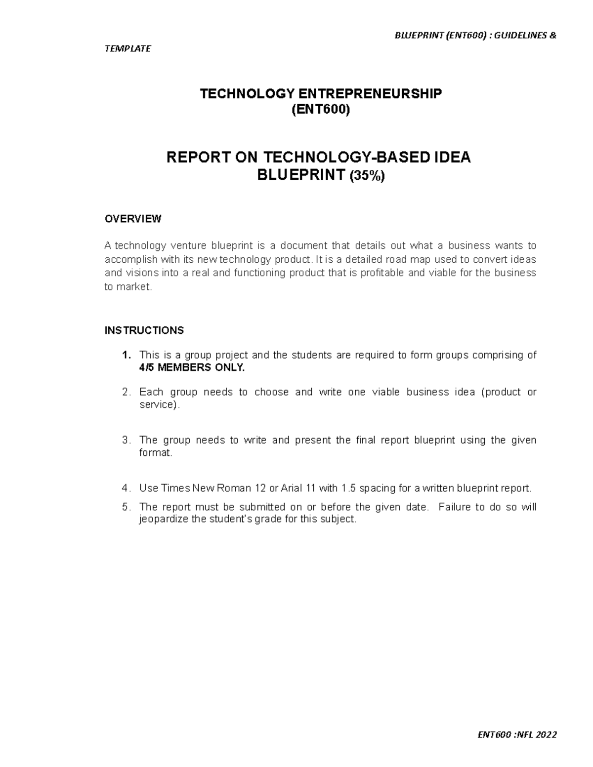 ENT600 G&T Assignment 4 Group Blueprint - TEMPLATE TECHNOLOGY ...
