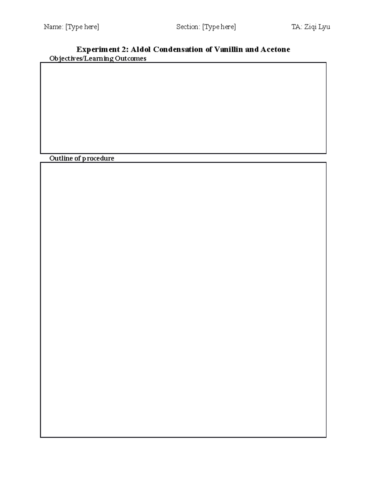 Lab Report Template for Vanillin Lab - Name: [Type here] Section: [Type ...