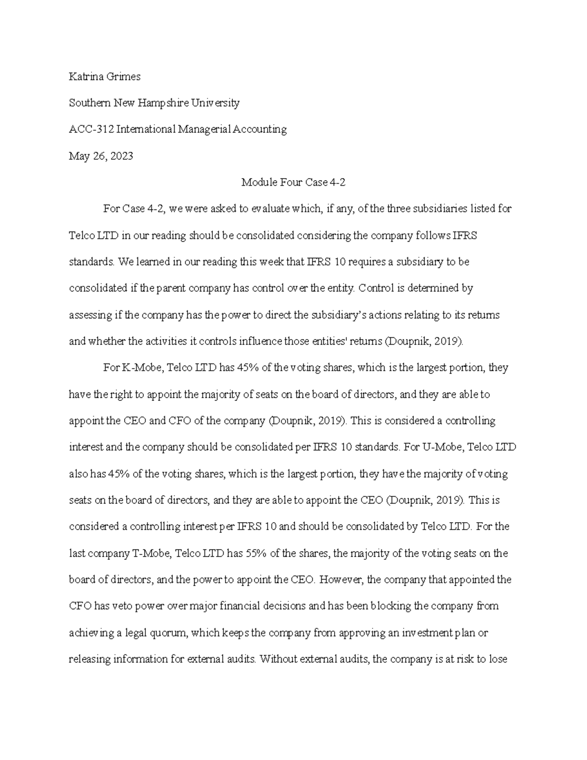 Module Four Case 4-2 - Case 4-2 from Chapter Four in the Textbook ...