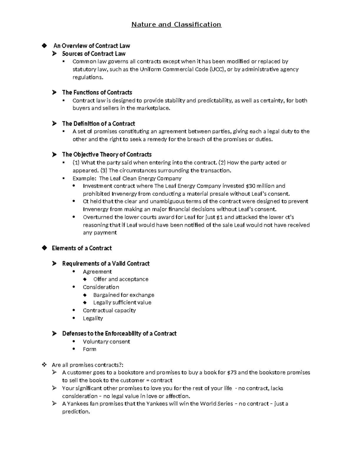 Chapter 10 Nature and Classification - An Overview of Contract Law Sources of Contract Law - Studocu