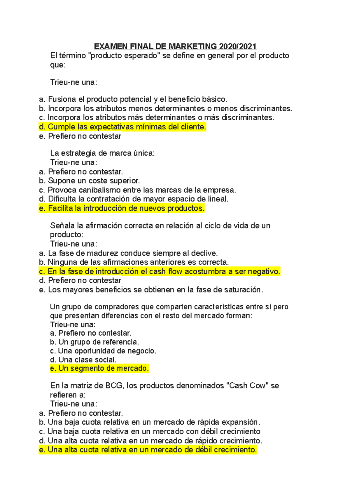 Examen Final DE Marketing 2020 - EXAMEN FINAL DE MARKETING 2020/ El ...