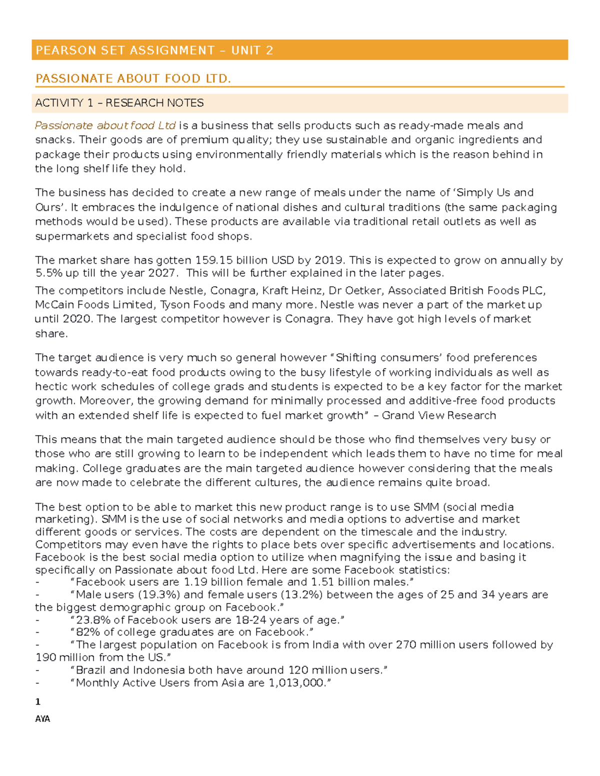 Activity 1 - Unit 2 Developing a marketing Campaign - COBU321 - Studocu