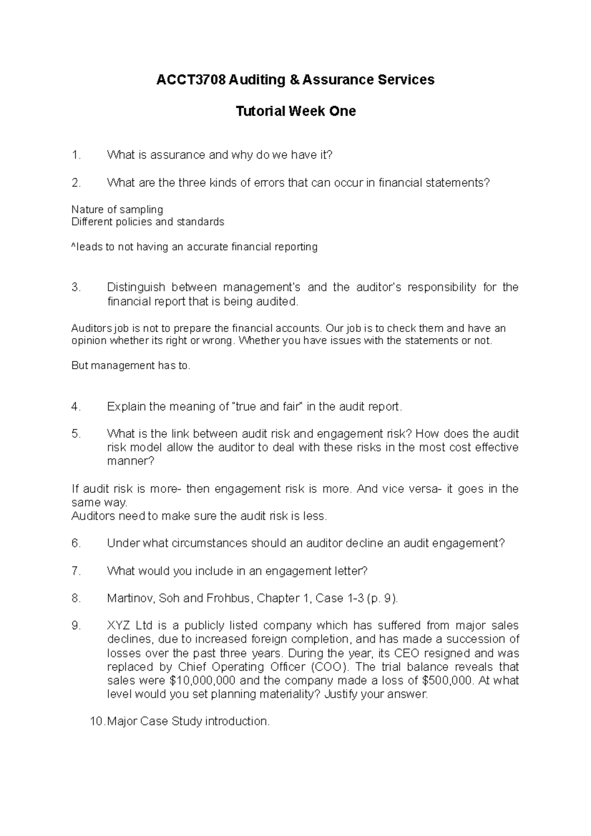 Acct3708 tut1 - tutorial homework for week 1 - ACCT3708 - UNSW Sydney ...