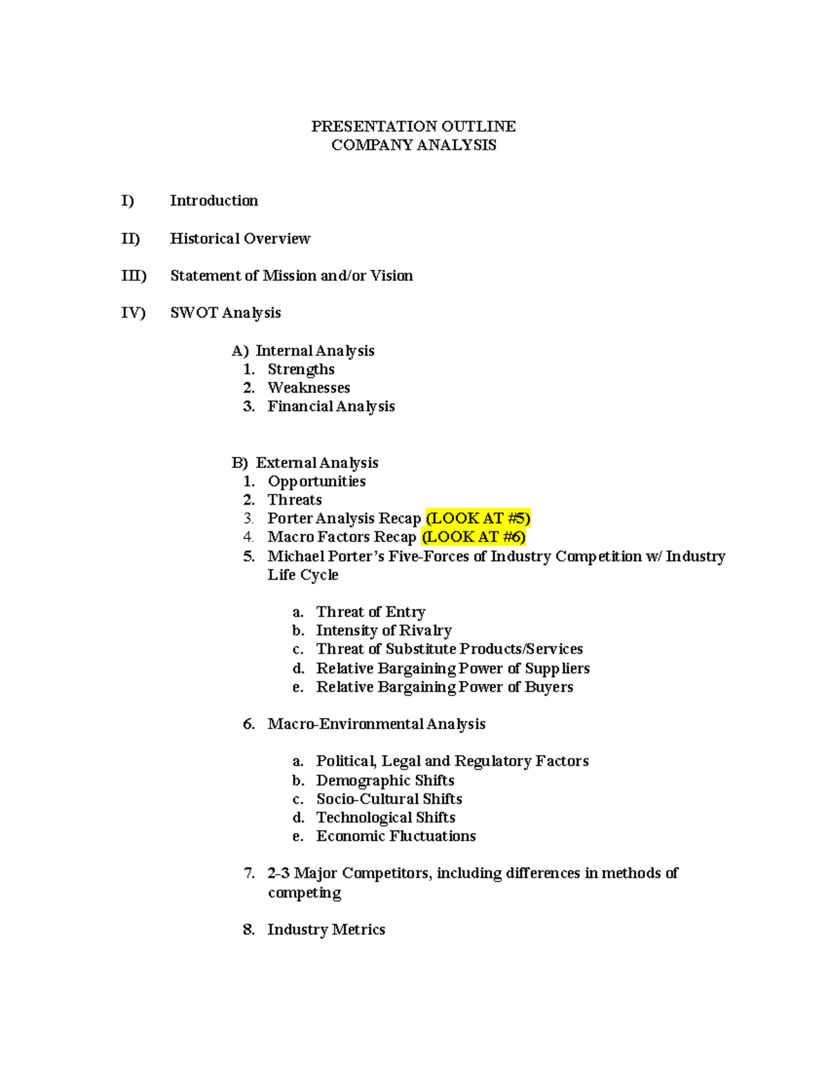 Outline for final - PRESENTATION OUTLINE COMPANY ANALYSIS I ...