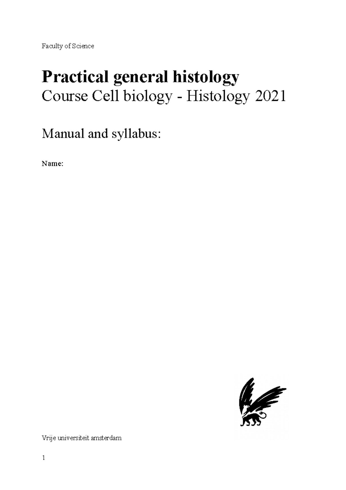 Syllabus histology practical 2021-1 - Faculty of Science Practical ...