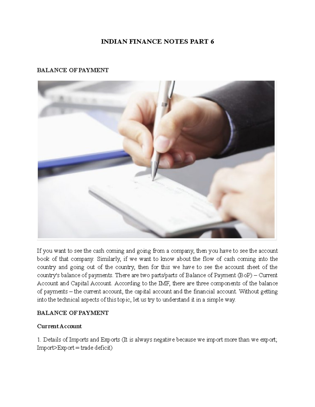 Indian Finance Notes PART 6 - INDIAN FINANCE NOTES PART 6 BALANCE OF ...