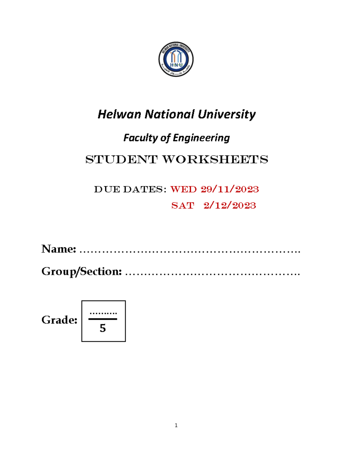 Sheet Diff - Helwan National University Faculty of Engineering Student ...