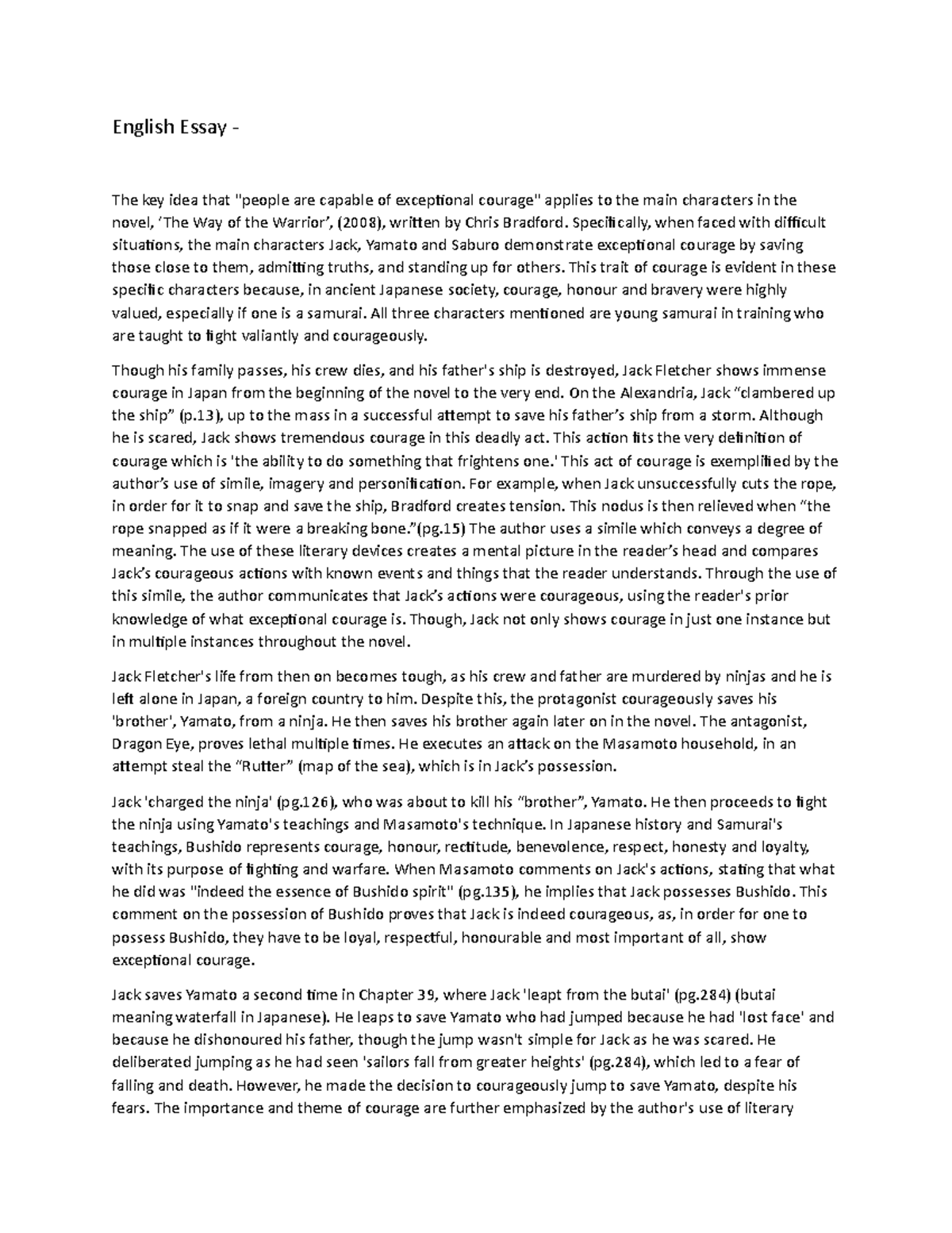 WOTW essay - English Essay - The key idea that "people are capable of ...