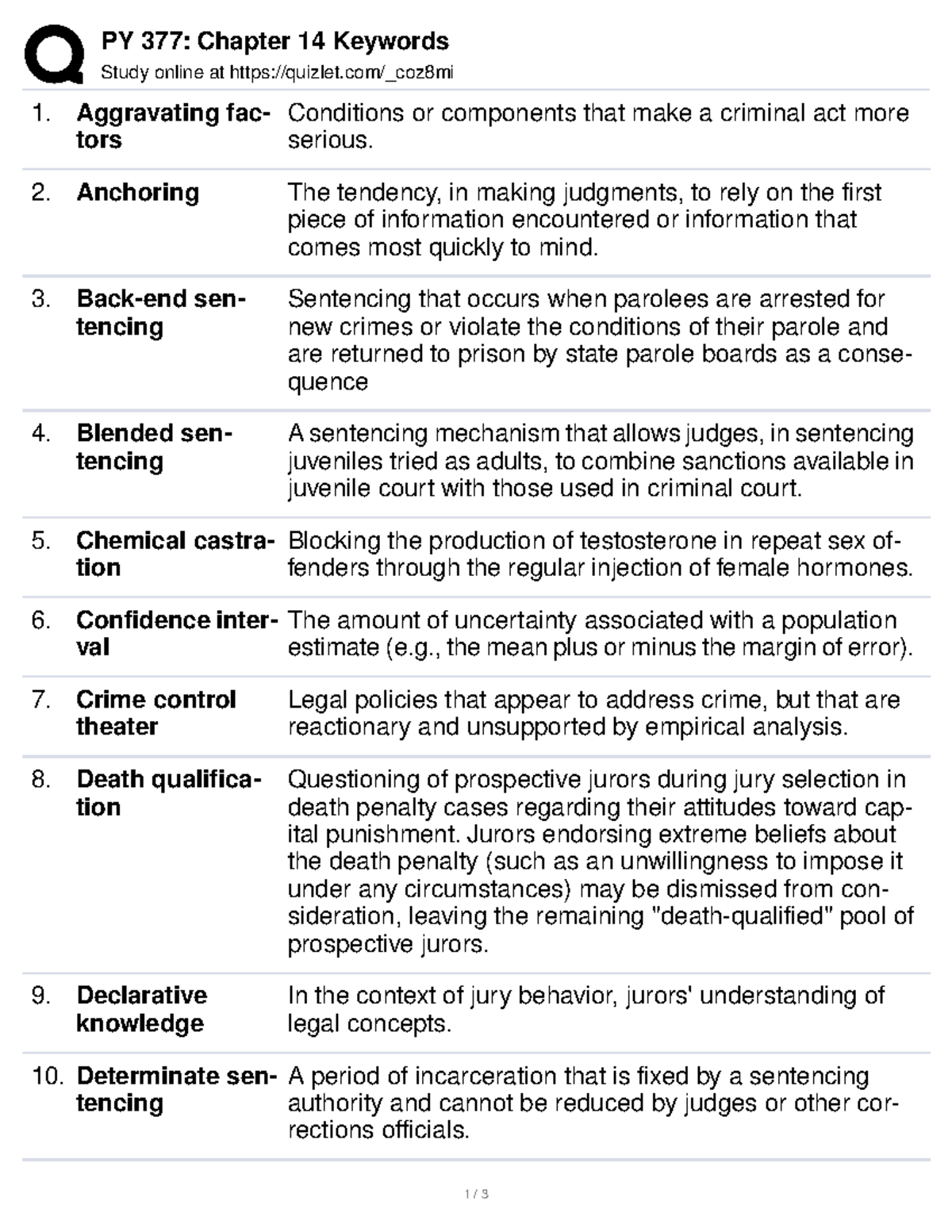 KW Chapter 14 - PY 377: Chapter 14 Keywords Study online at quizlet/_coz8mi Aggravating fac ...