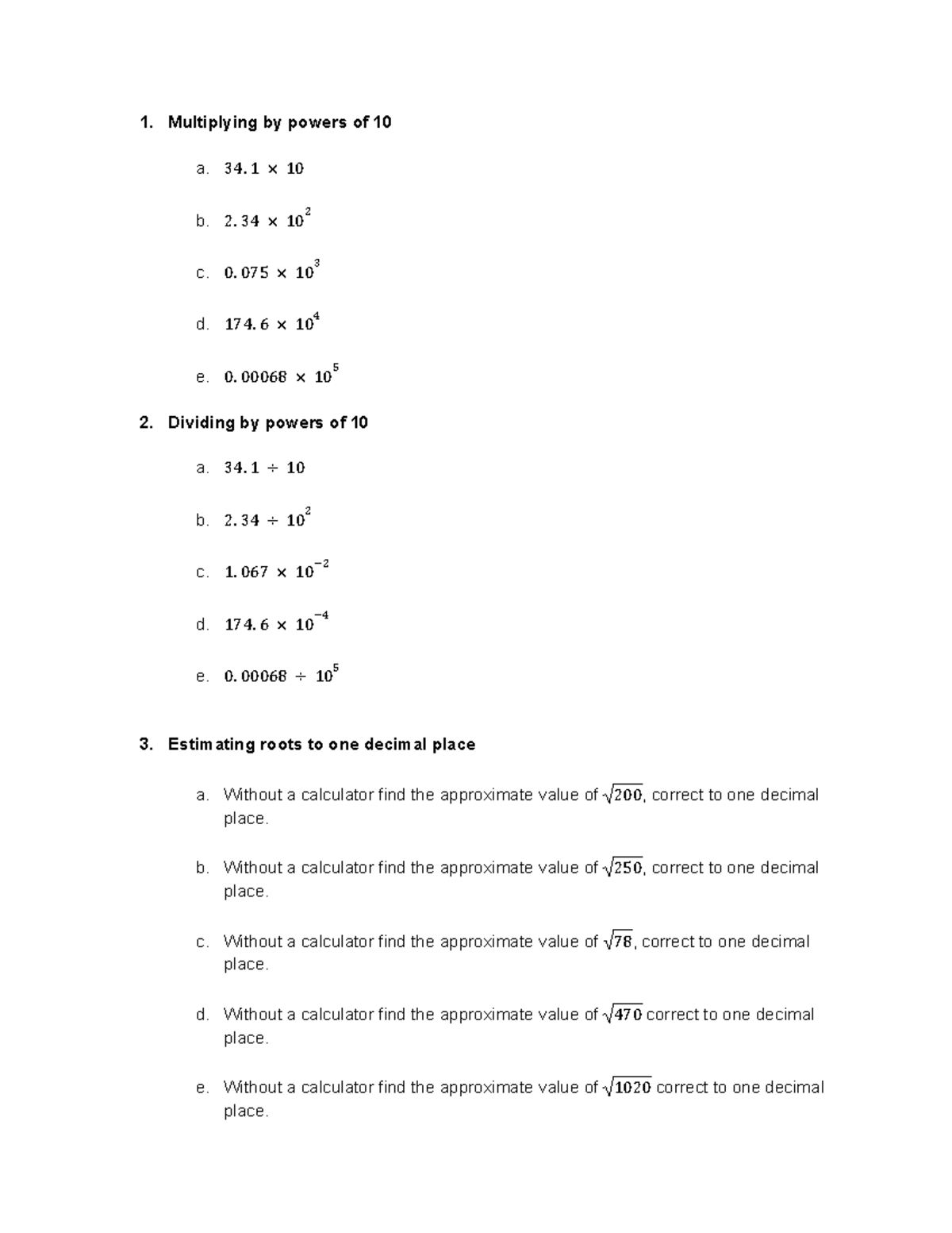 Test Prep Math Cambridge - Multiplying by powers of 10 a. 34. 1 × 10 b ...