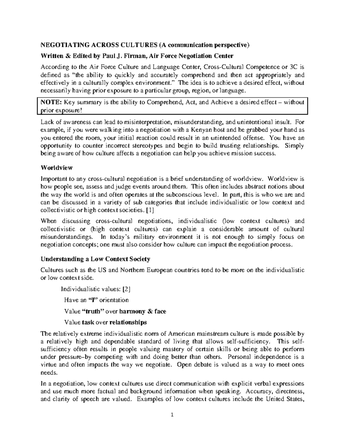 Negotiating-Across-Cultures - NEGOTIATING ACROSS CULTURES (A ...