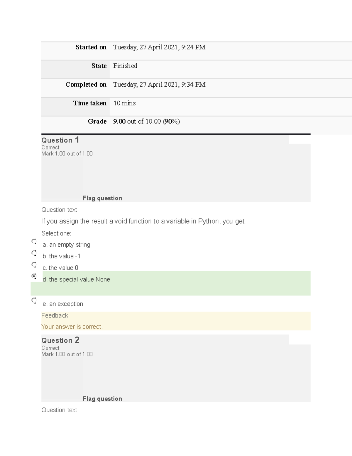 Quiz Practice Unit 3 - Started on Tuesday, 27 April 2021, 9:24 PM State ...