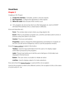 Visual Basic CH3 - Visual Basic Chapter 3 Variable- An object used to store a value (Ex. var ...