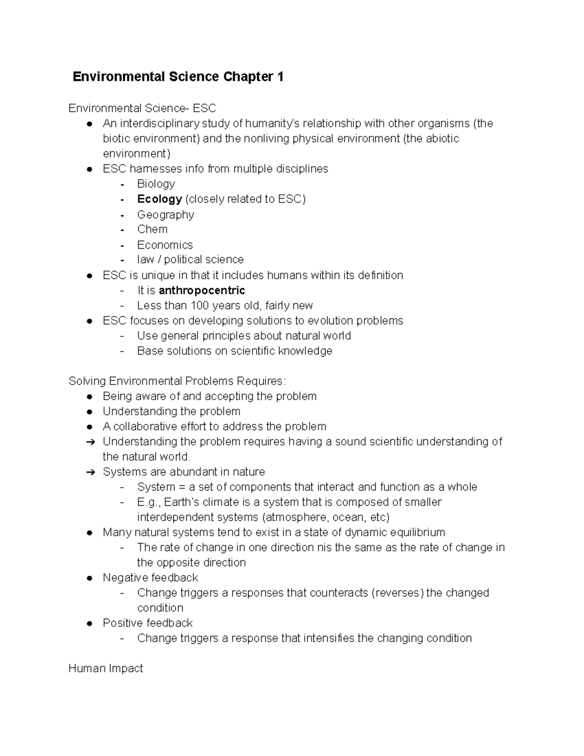 Adams ESC Chapter 1 - Environmental Science Chapter 1 Environmental Science- ESC An - Studocu