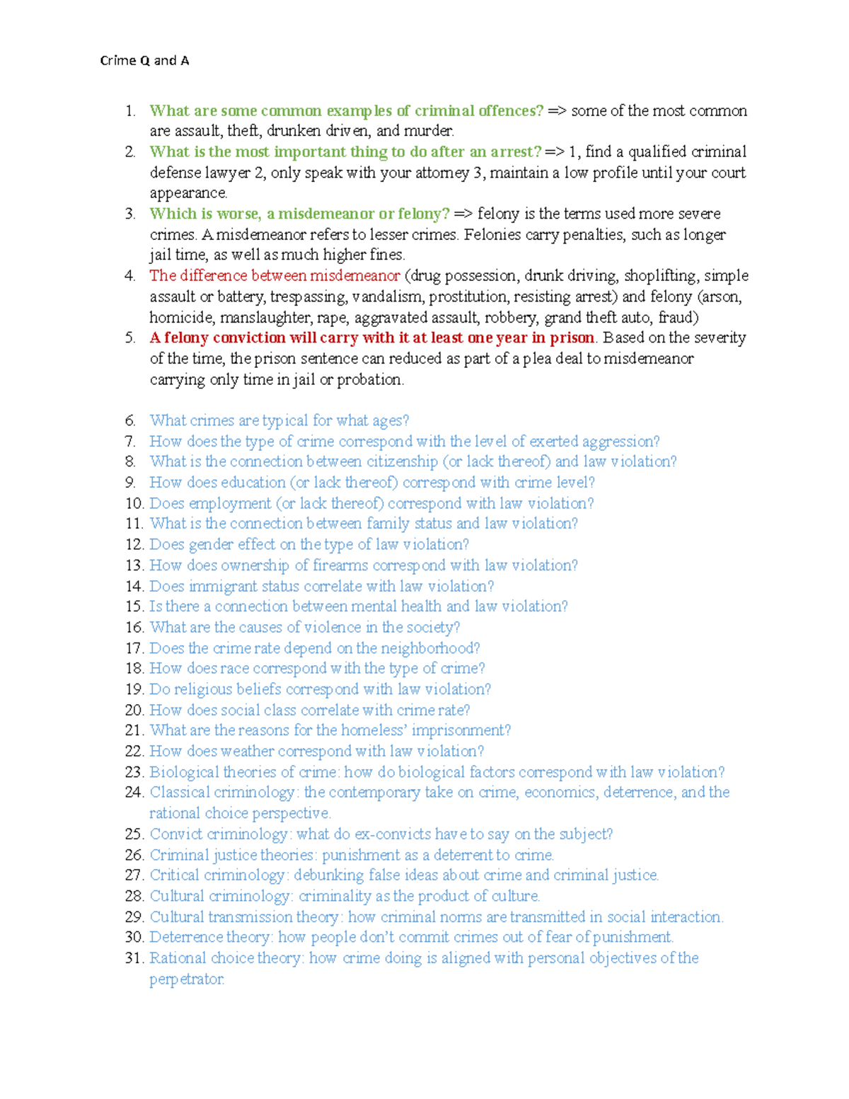 VOL 1 - this is law - Crime Q and A What are some common examples of ...