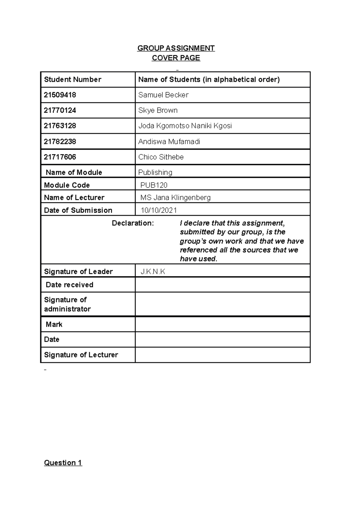 PUB120 Reading Promotion Campaign - GROUP ASSIGNMENT COVER PAGE Student ...