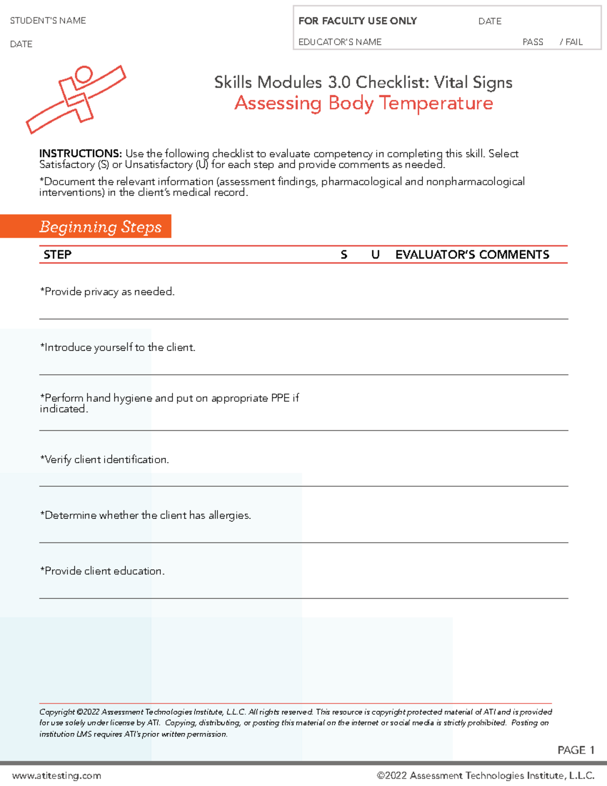 Vital Signs Temperature - PAGE 1 Copyright ©2022 Assessment ...