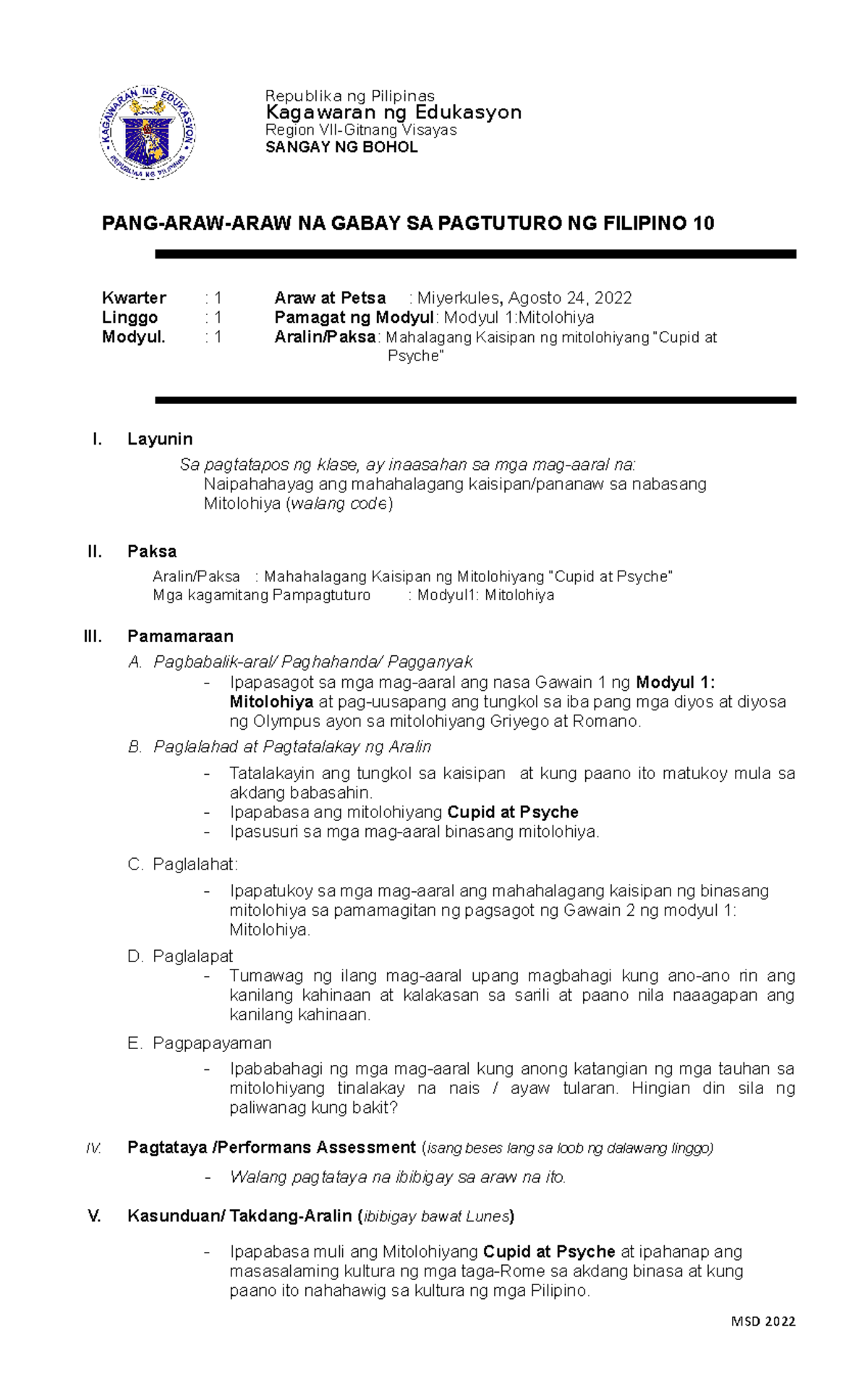 Daily- Lesson- Guide-SA- Filipino-10 Q1 WK1 Day1 - PANG-ARAW-ARAW NA ...